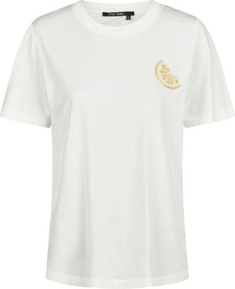 Marc Aurel Femme, Tops, Blanc, Taille: 38 FR T-shirt avec broderie de perles sur linscription au dos
