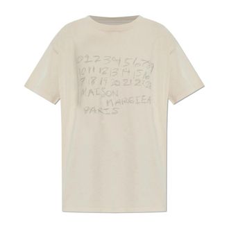 Maison Margiela Cotton Number T-Shirt - - Tops - Damen - Beige - M