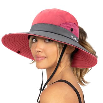 Dreshow Damen Sonnenhut Outdoor UV-Schutz Hut faltbar Mesh breite Krempe Angeln Pferdeschwanz Strand Eimer H&uuml;te