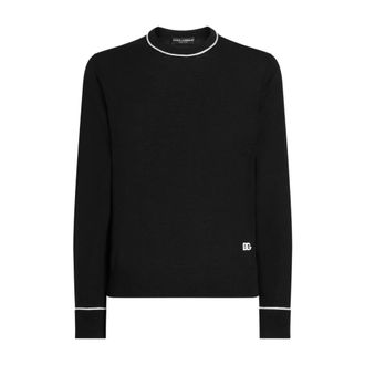 Dolce & Gabbana Schwarzes Crew Neck Logo Detail Shirt - - Knitwear - Herren - Schwarzk - M