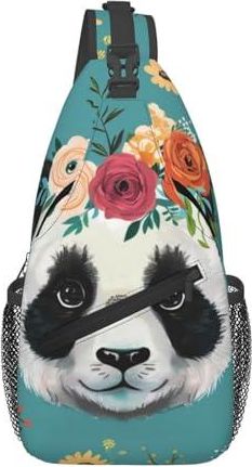 Generic Sac &agrave; dos &agrave; bandouli&egrave;re Panda avec des fleurs sur la t&ecirc;te - Sac &agrave; bandouli&egrave;re de voyage pour homme - Sac &agrave; dos de randonn&eacute;e