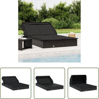 vidaXL Sonnenliege mit Dach - 2-Personen-Sonnenliege mit Dach Schwarz 213x118x97 Poly Rattan