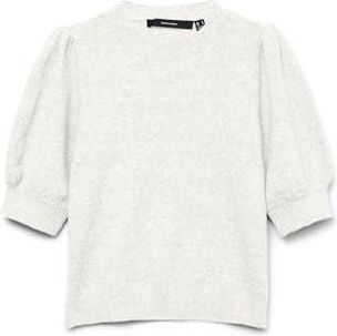 Vero Moda Vmdoffy GA Noos Pull à col Rond 2/4 Tricot, Blanc Neige-Détails : mélangé, XS Femme