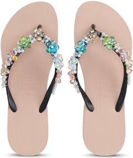 UZURII | Precious Colorful Bloom - Zand | Tongs pour femme | Sandales confortables et &eacute;l&eacute;gantes faites &agrave; la main | Pour int&eacute;rieur et ext&eacute;rieur 37/38