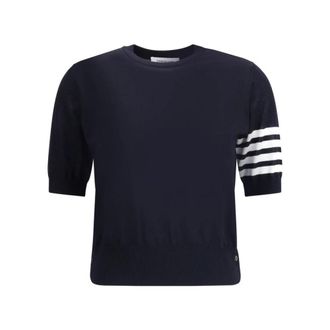 Thom Browne Strick T-Shirt mit ikonischen B&auml;ndern - - Knitwear - Damen - Schwarzk - XS
