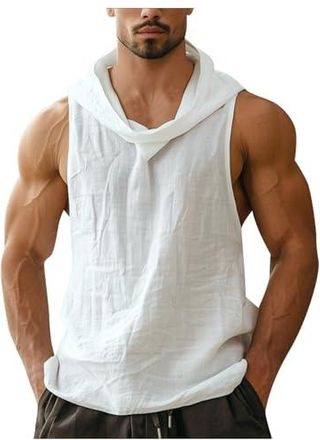 Generic Gilet sans Manche Homme Capuche- Débardeur Sport Respirant De Couleur Unie Mince Clair Grande Taille Loisirs DéTé Divertissement en Plein Air Mode De 