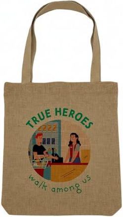 Fabulous Sac Shopping Tote Bag Aspect Lin - True Heroes - Cashier Seller Job Grocery Staff Woman Sac de Courses Toile Epaisse 360g Beige Naturel Cabas Port&eacute; Ep