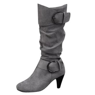 Generic Casaul Bottes mi-mollet en daim synth&eacute;tique pour femme Style d&eacute;contract&eacute; Couleur unie Polyvalente Fermeture &eacute;clair lat&eacute;rale Confortables, gris, 37.5 E