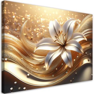 Feeby Leinwand Bilder - Blume Glamour Gold - Vlies 45x30 cm - Deko Wohnzimmer - Wandbilder Schlafzimmer - Deko Aesthetic - Wand Deko - Leinwand Groß - Deko 