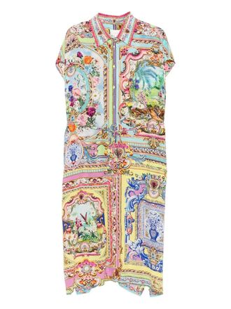 Camilla robe-chemise mi-longue à fleurs - Bleu