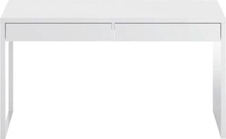 Dmora Bureau Dfattor, Bureau réversible, Table détude de support pc avec 2 tiroirs, 138x50h75 cm, Blanc brillant - Dmora