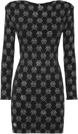 Philipp Plein Robe &agrave; &eacute;paulettes monogramm&eacute;e - Femme - Robes - Noir - Taille: 40 FR