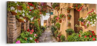 Arttor Panorama Bilder auf Leinwand 100x40cm Leinwandbild Path Blumen Haus Hof Groß Wanddeko Bild Schlafzimmer Küche Wandbilder Dekoration Wohnzimmer Wall De