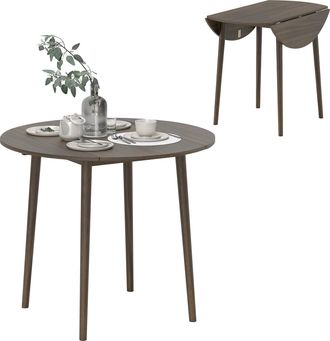 HOMCOM Klappbarer Esstisch, runder ausziehbarer Küchentisch Ø 89 cm für 4 Personen mit 2 Klappen, Beine aus Kiefernholz, modernes Design, für kleine Räume, g