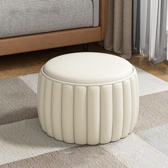 Generic 2er-Set Ottoman-Hocker Aus PU-Leder, Runde Fußstütze Aus Holz Mit Gepolsterter Sitzfläche, Kleine Moderne Schuhbank for Eingangsbereich, Wohnzimmer(Se