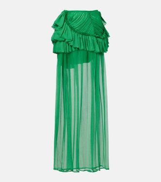 Dries Van Noten Jupe longue en soie &agrave; volants