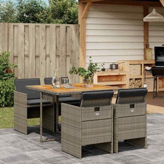 vidaXL vidaXL Ensemble &agrave; manger de jardin 5 pcs coussins gris r&eacute;sine tress&eacute;e