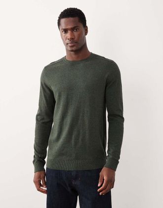 Selected Pull ras de cou en maille - Vert foncé
