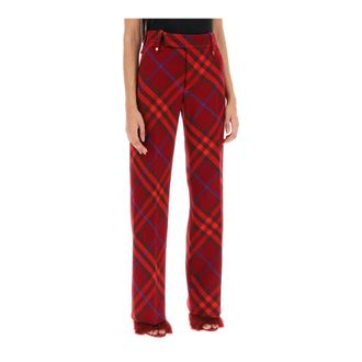 Burberry Karierte Wollhose mit geradem Schnitt - - Trousers - Damen - Rot - 2XS