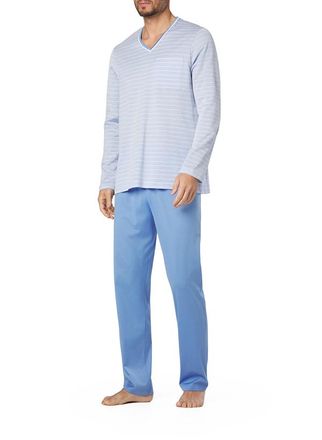 Novila Herren Pyjama blau Reine Baumwolle Gestreift