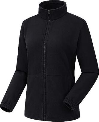 Generic Veste polaire dext&eacute;rieur pour femme - Fermeture &eacute;clair int&eacute;grale - Col montant - Coupe ajust&eacute;e - Automne et hiver, Noir, XL