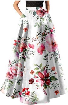 Generic Jupe Pliss&eacute;e Femme Taille Haute- Jupe Longue Femme Imprim&eacute; Fleuri,Jupe Chic et Elegant Boheme Grande Taille avec Poche Vintage Jupes Ample pour f&ecirc;te S