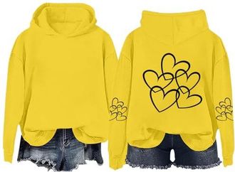 Generic Sweat &agrave; capuche imprim&eacute; coeurs de Saint-Valentin pour femme, d&eacute;contract&eacute;, tendance, motif graphique damour pour femme, sweatshirts &agrave; manches longues, 