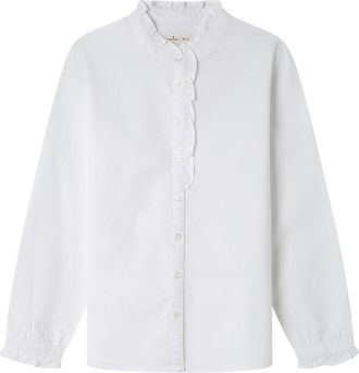 Springfield Damen Oxford Shirt In Cotton Spandex with Cervantes Neck and Ruffles On Cuffs Hemd, braun, 40