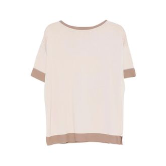 D.exterior Feinstrick-T-Shirt mit Kontrastbesatz - - Tops - Damen - Beige - M