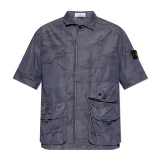 Stone Island Homme, Chemises, Bleu, Taille: L Chemise ample &agrave; manches courtes avec poches &agrave; rabat