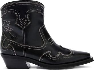 Ganni Stiefel - Pointed Toe Ankle Boots With Western-Inspired Deta - Gr. 36 (EU) - in Schwarz - f&uuml;r Damen