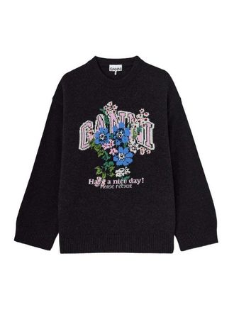 Ganni Pull Col Rond - Noir