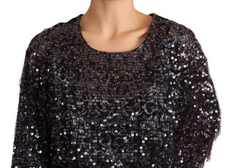 Dolce & Gabbana Womens Black Sequined Long Sleeve Shift Midi Dress