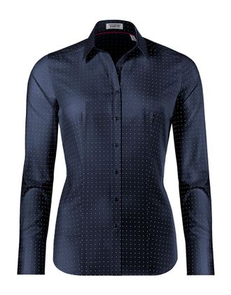 Vincenzo Boretti Bluse, modern-fit/leicht tailliert, Hemdkragen, gepunktet - bügelleicht dunkelblau/weiß 36