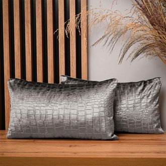 MG Design 2er Set Kissenbezüge 30 x 50 cm in Grau - mit Reißverschluss, strukturstark mit Kroko-Prägung, weich & pflegeleicht
