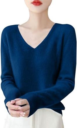 Generic Pull à col en V à manches longues pour femme - Couleur unie - Pull en tricot uni confortable - Col en V - Manches longues creuses - Chemises dautomne 