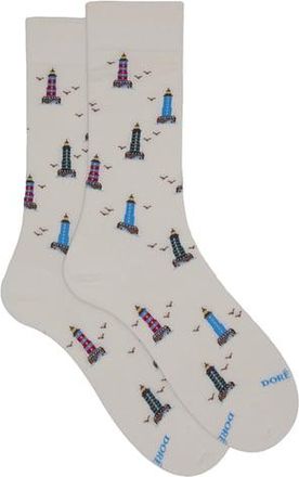 Dor&eacute; Dor&eacute; Chaussettes avec motif de phare dans la mer en coton m&eacute;lang&eacute;