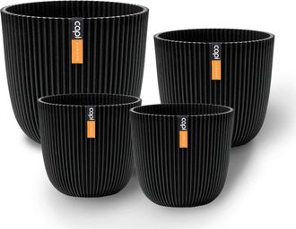 Capi Europe Geschenkset Blumentopf Kugel Groove Made with Textil schwarz - Set M - Blumentöpfe für drinnen und draußen - Hergestellt aus recycelten Materialien