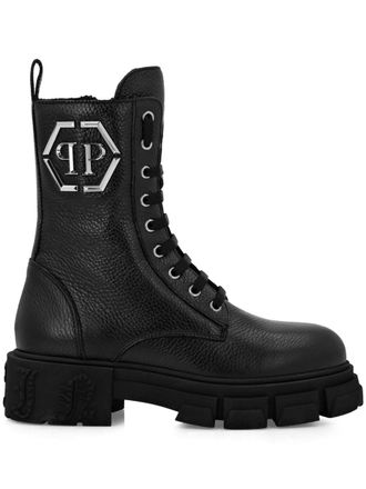 Philipp Plein bottines &agrave; plaque logo - Noir
