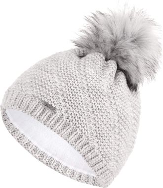 Faera Winterm&uuml;tze M&uuml;tze Damen warm gef&uuml;ttert Kunstfell Bommelm&uuml;tze Fleecefutter Winter Herbst Strickm&uuml;tze Beanie M&auml;dchen 64, Farbe:Hellgrau