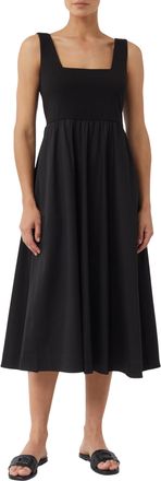 Comma Midikleid mit Popeline-Rock und Karree-Ausschnitt