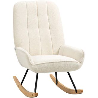 HOMCOM Homcom - Schaukelstuhl Schaukelsessel mit R&uuml;ckenlehne, Holzkufen, Relaxsessel, Sessel mit Sherpa-Vlies Stillsessel Schwingsessel f&uuml;r Wohnzimmer