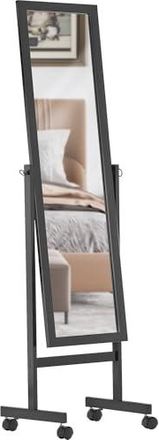 Clp Miroir Inclinable en Bois Yolanda à roulettes - Miroir Élégant pour la Salle de Bain ou Chambre 150 x 45 cm - Couleur au Choix:, Couleur:Noir