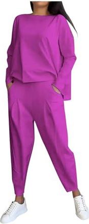 Generic Ensemble de surv&ecirc;tement 2 pi&egrave;ces pour femme - Pull d&eacute;contract&eacute; &agrave; manches longues et pantalon &agrave; poches - Ensemble assorti, violet, 3XL