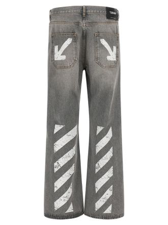 Off-white Distressed Diag Print Jeans - Gray