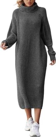 Generic Robes-pull en laine pour femmes grande taille | Peignoir en laine pour dames, robe dhiver &agrave; col haut, pull thermique en jersey, robes en jersey thermi