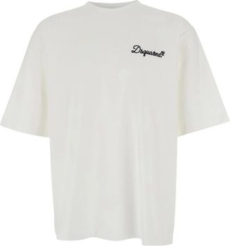 Dsquared2 Homme, Tops, Blanc, Taille: XL Embroidered Logo Short Sleeve Crew Neck