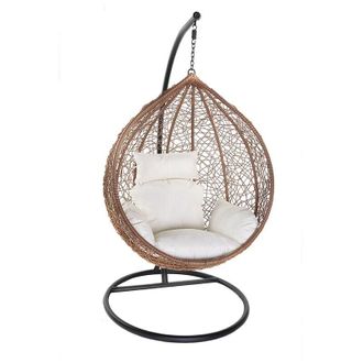 Miliboo Miliboo - Fauteuil suspendu en rotin synth&eacute;tique et m&eacute;tal noir - Pied solide pour usage int&eacute;rieur et ext&eacute;rieur - Coussins inclus - Dimensions L106 x