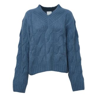 Allude Pullover mit V-Ausschnitt und Zopfmuster - - Knitwear - Damen - Blau - S