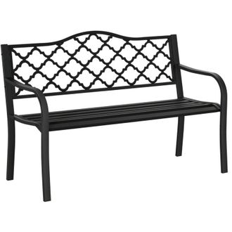 OUTSUNNY Banc de jardin 2 places style r&eacute;tro dim. 128 x 58,5 x 89 cm acier fonte noir